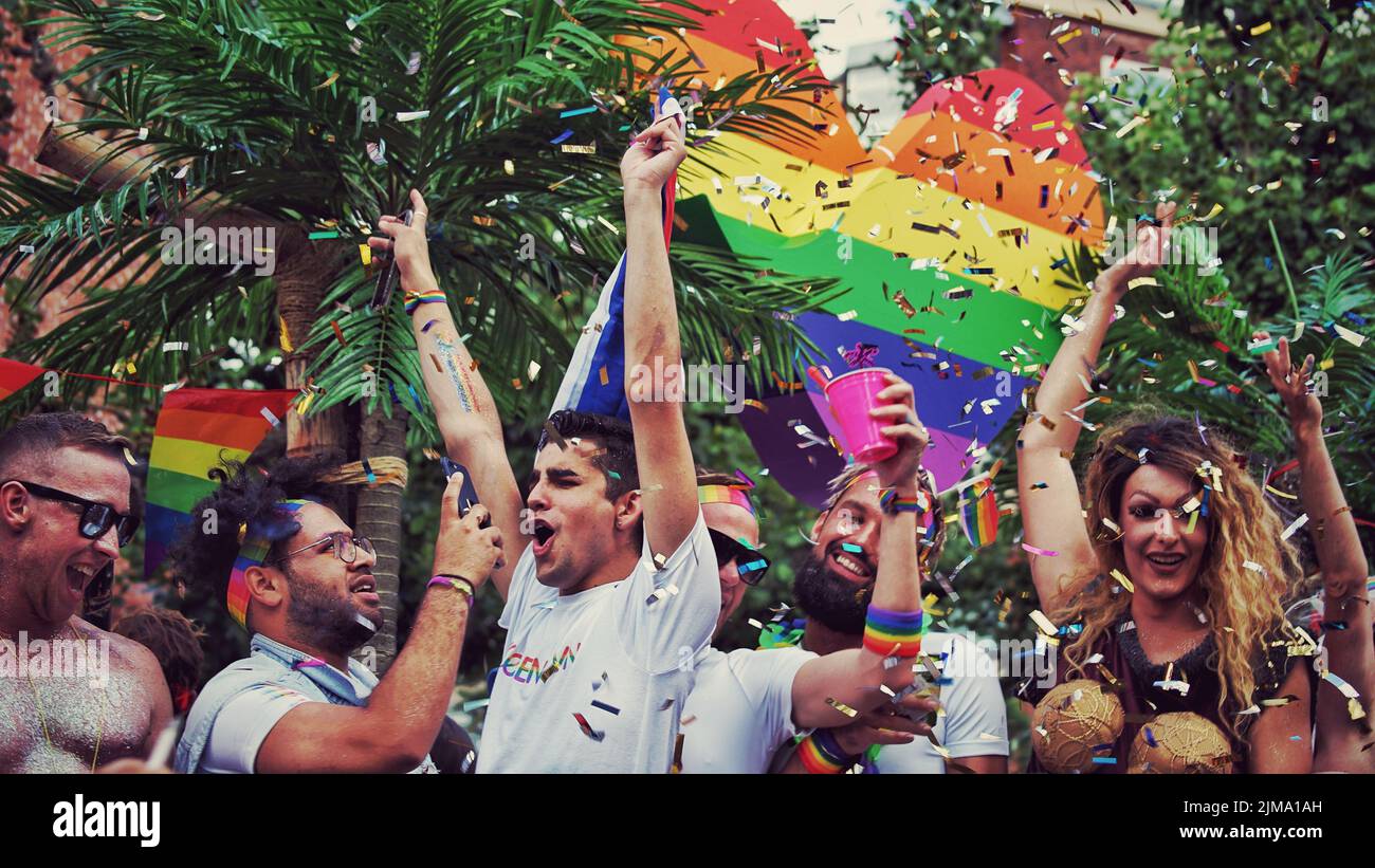 A group of people celebrating Pride Month in Copenhagen, Denmark Stock ...
