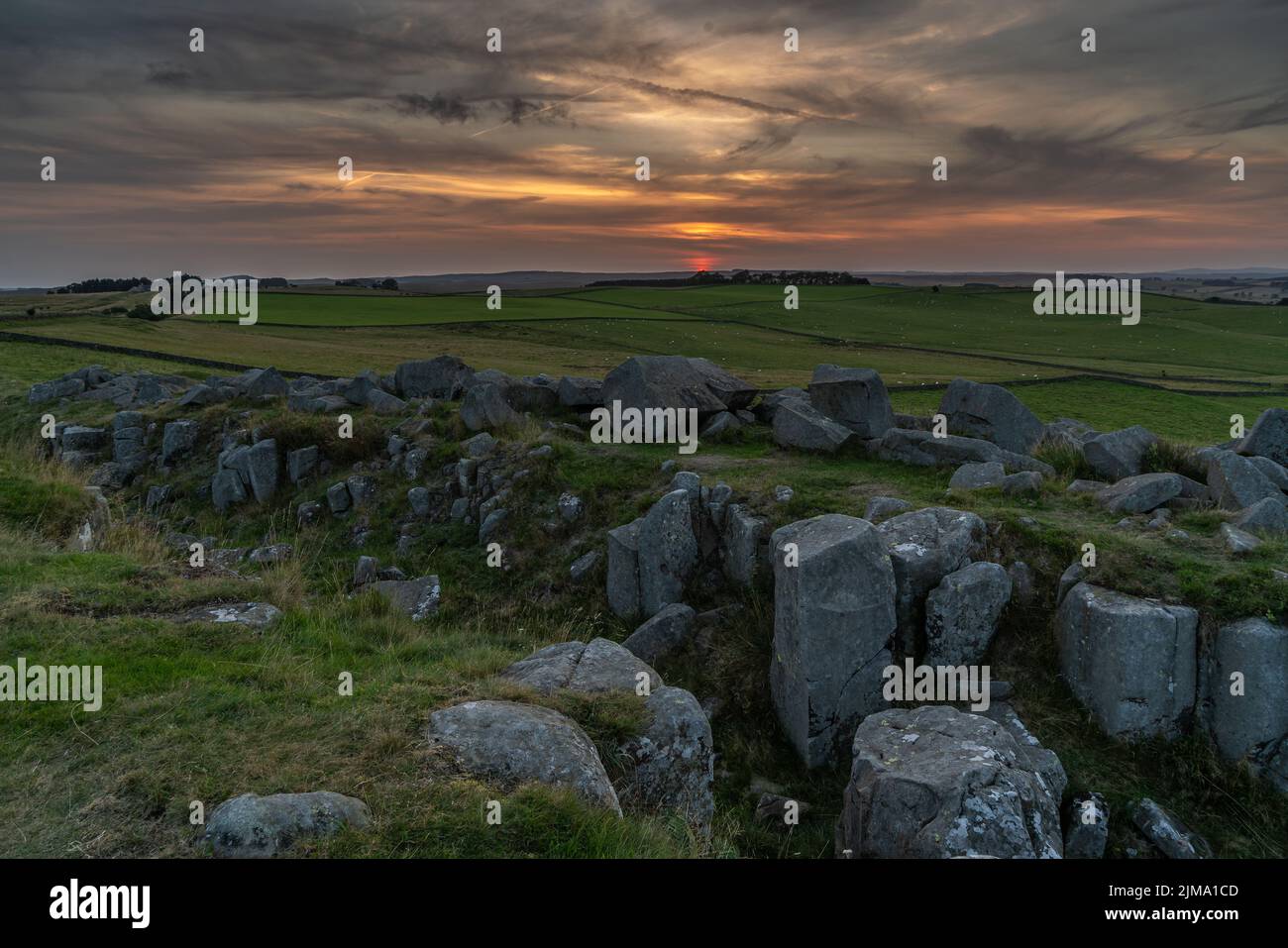 The Limestone Corner on Hadrian's Wall against scenic sunset Stock ...