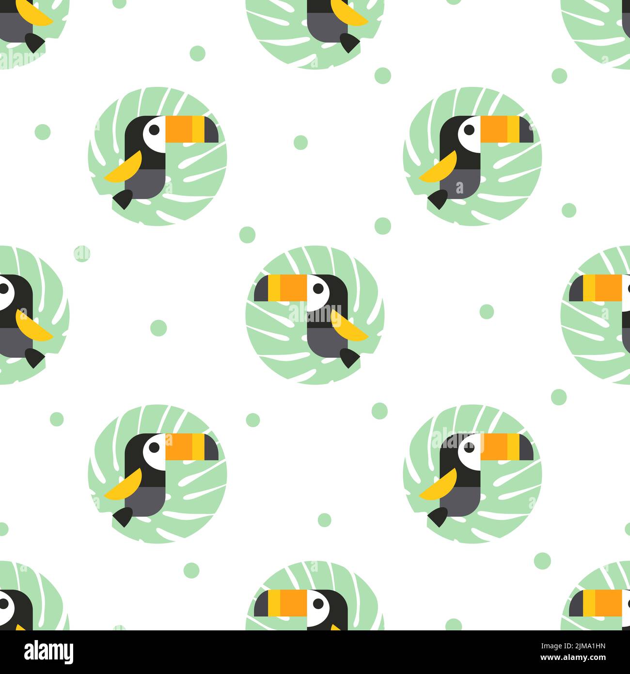 Seamless polka dot pattern with cartoon toucans. Vector tropical print ...