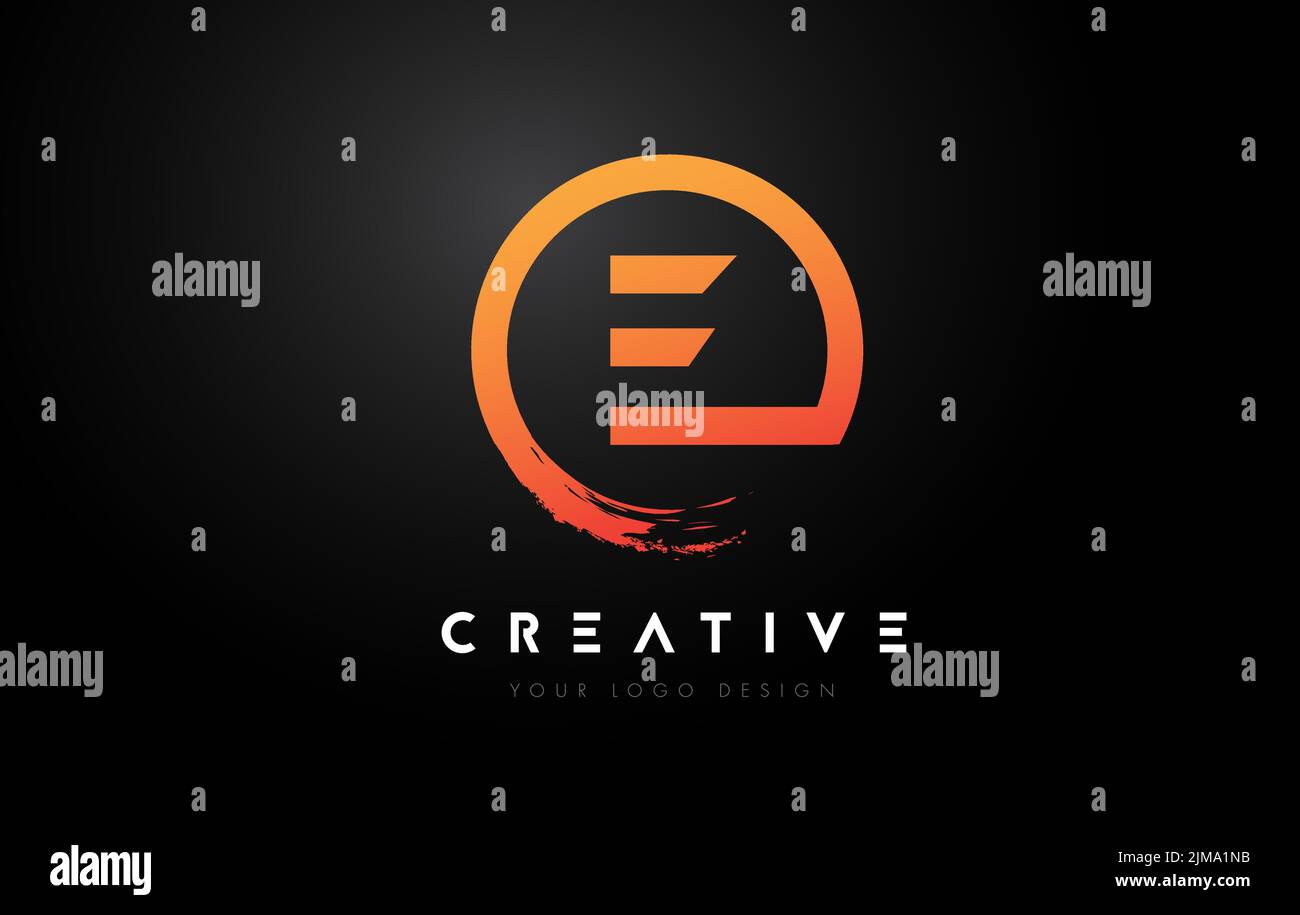 Orange E Circular Letter Logo with Circle Brush Design and Black ...