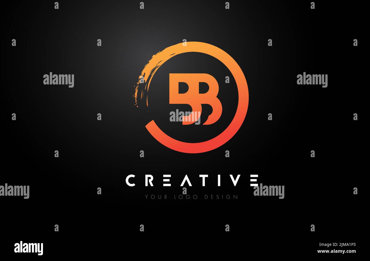 Orange BB Circular Letter Logo with Circle Brush Design and Black ...