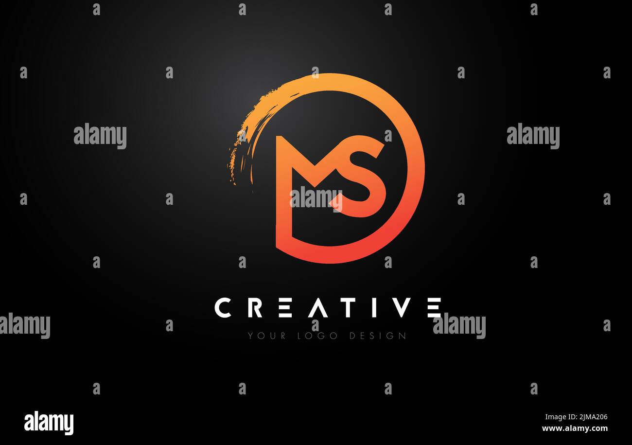 Orange MS Circular Letter Logo with Circle Brush Design and Black ...