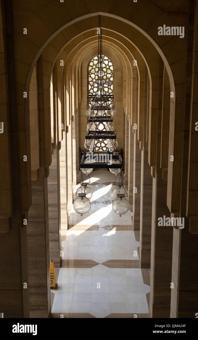 A vertical view of the interior of Al Fateh Grand Mosque in Manama ...