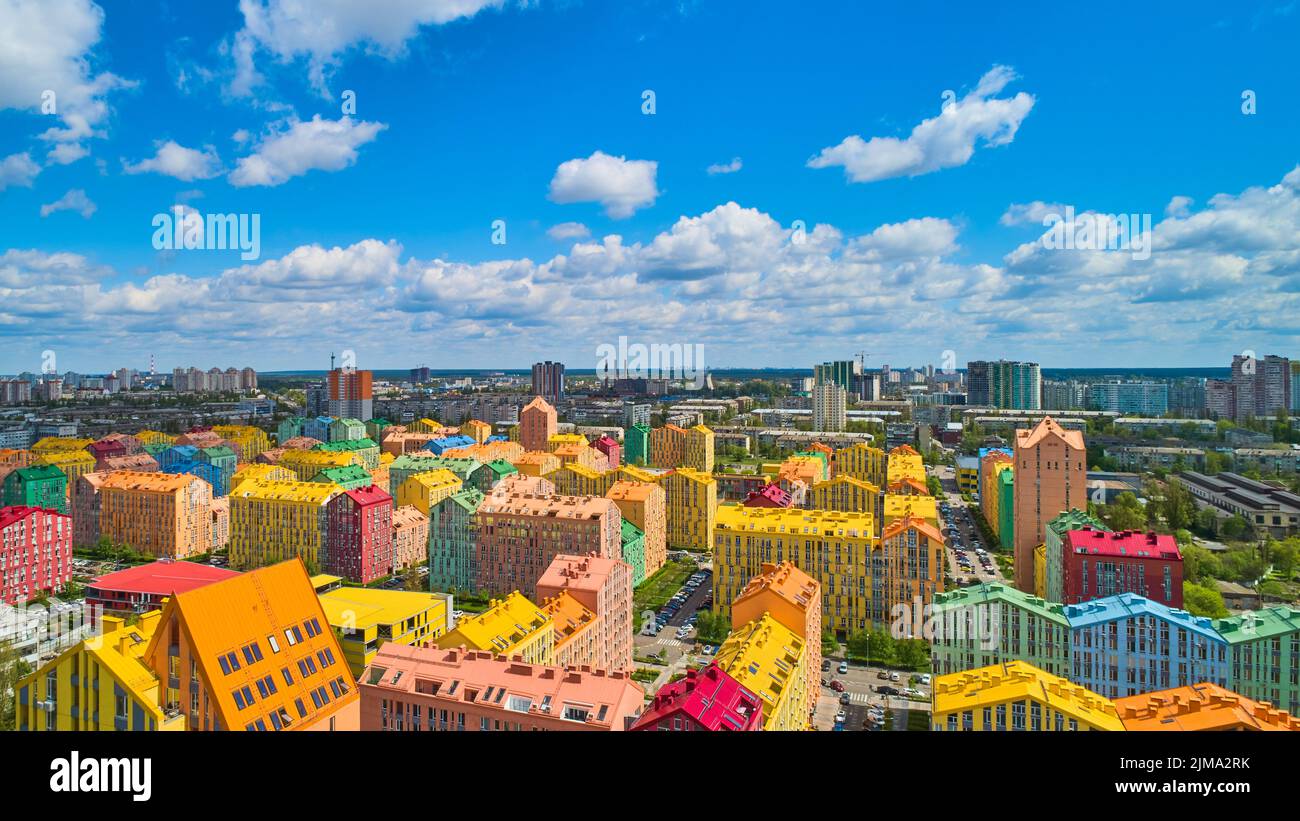 Street with colorful houses and beautiful eterior design in Kyiv ...
