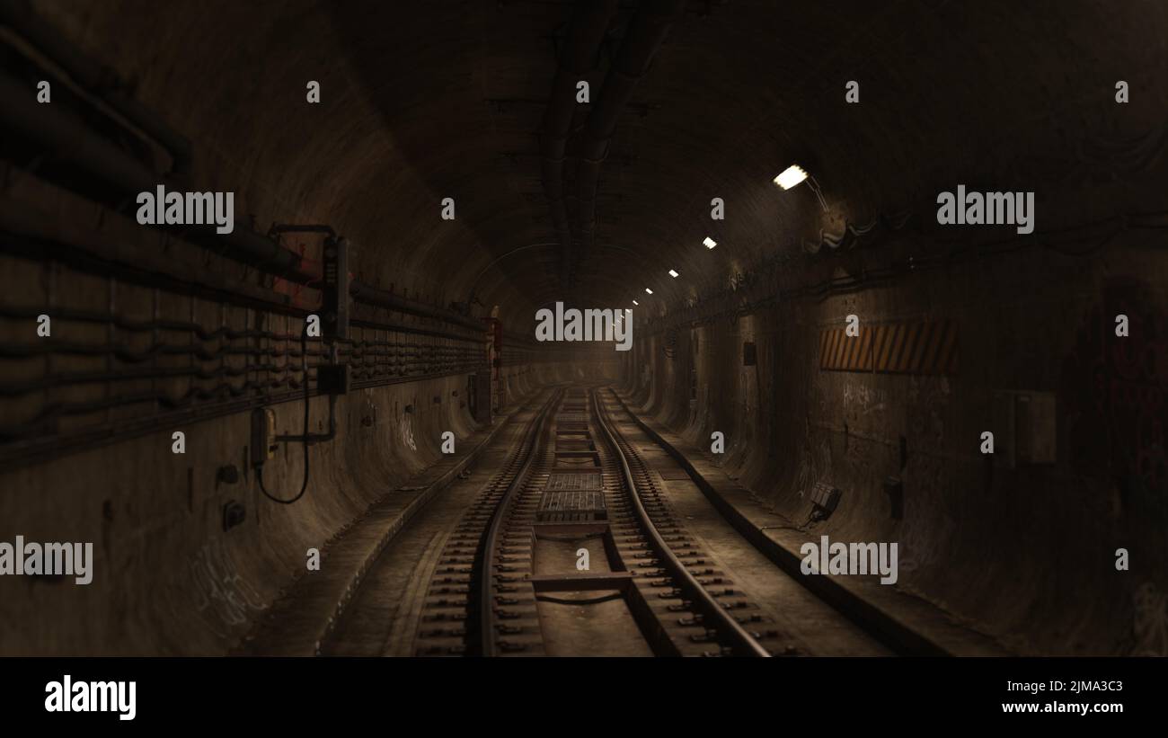 3D-illustration of a subway track in the underground Stock Photo - Alamy