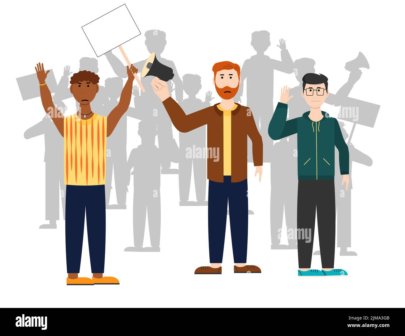 Men with placards stand at the rally. Fight for your rights, racial ...