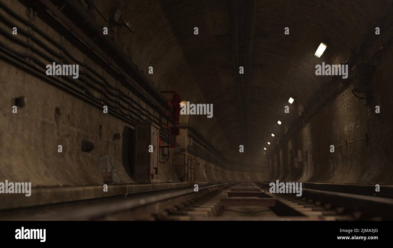 3D-illustration of a subway track in the underground Stock Photo - Alamy