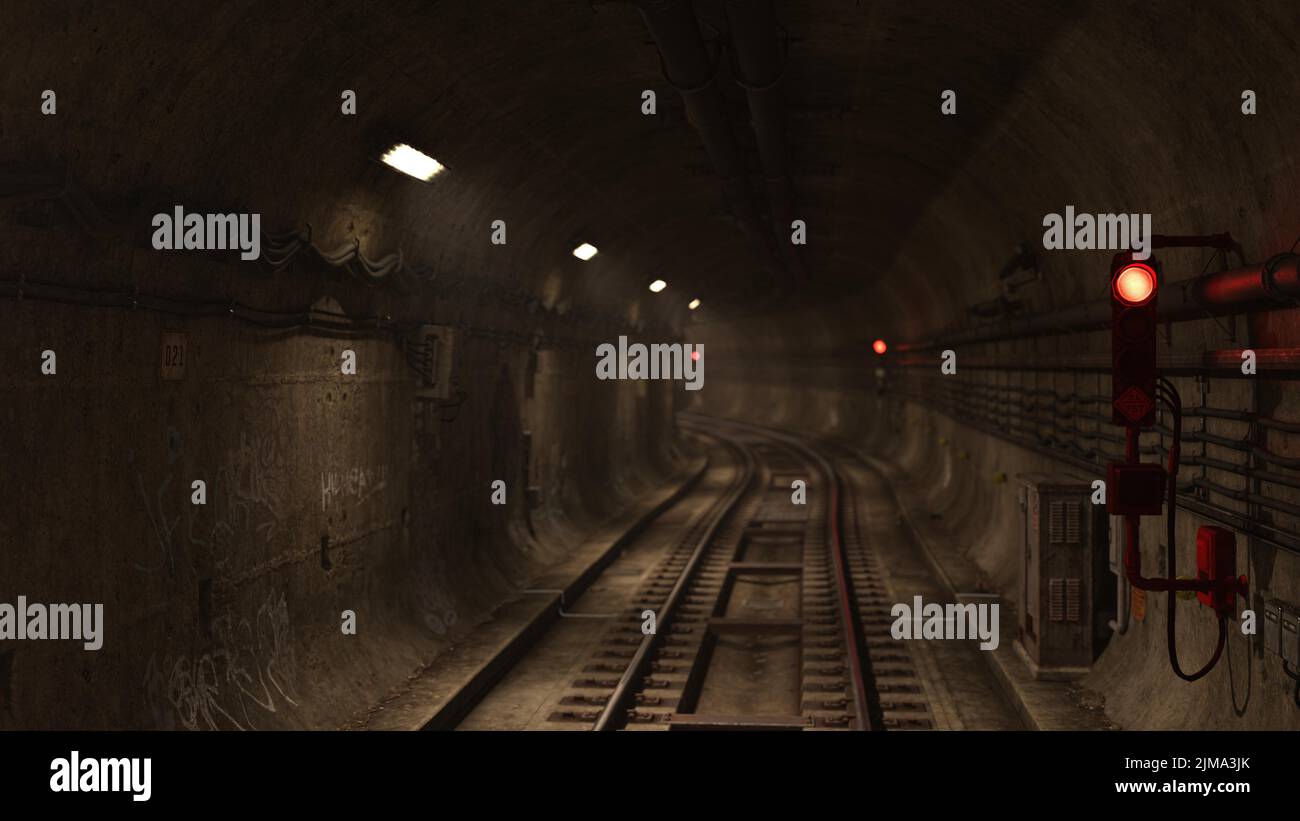 3D-illustration of a subway track in the underground Stock Photo - Alamy