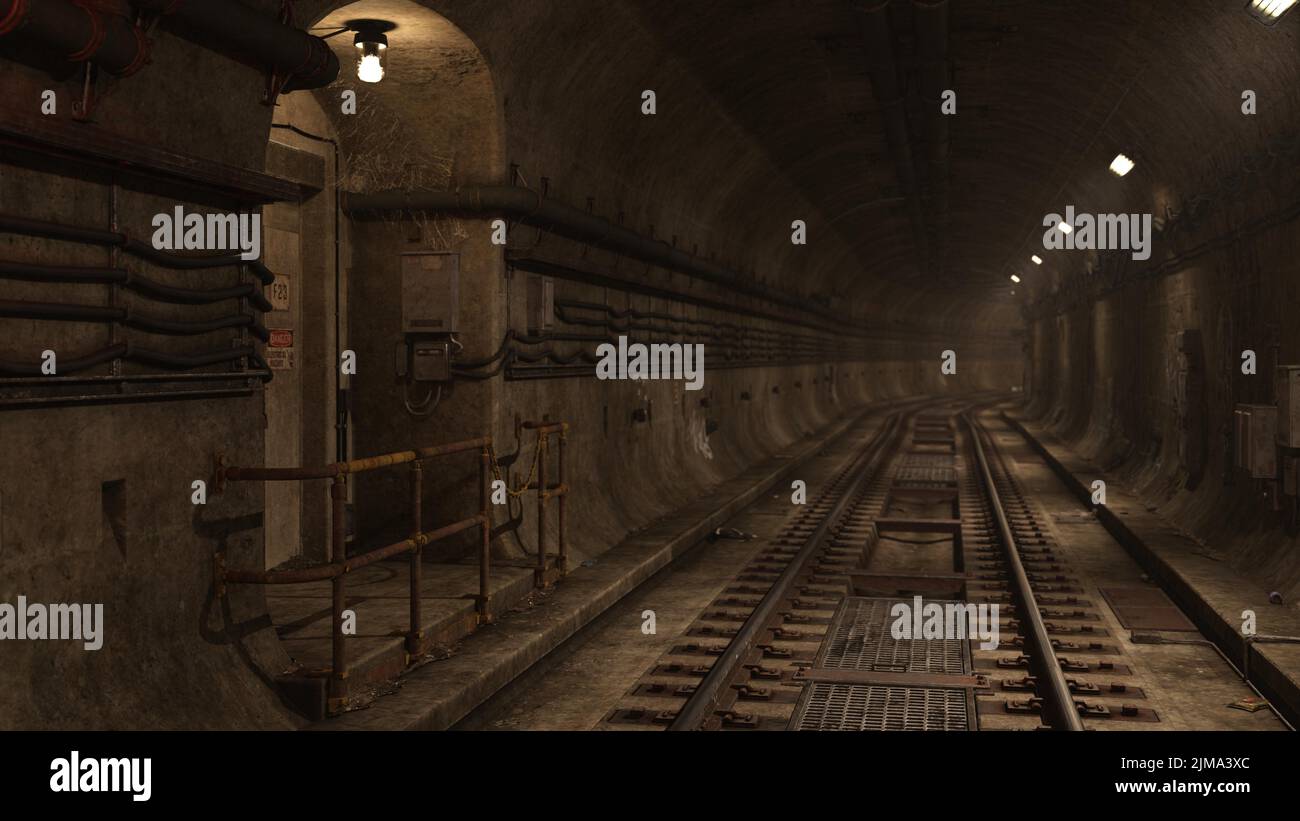 3D-illustration of a subway track in the underground Stock Photo - Alamy