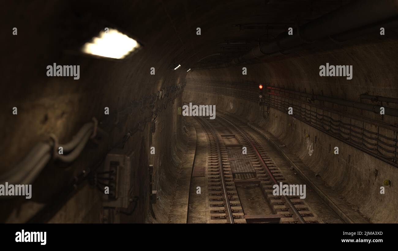 3D-illustration of a subway track in the underground Stock Photo - Alamy