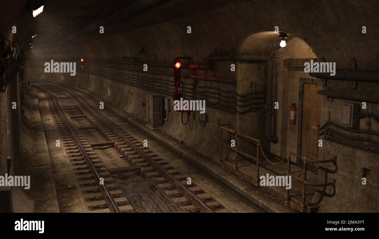 3D-illustration of a subway track in the underground Stock Photo - Alamy