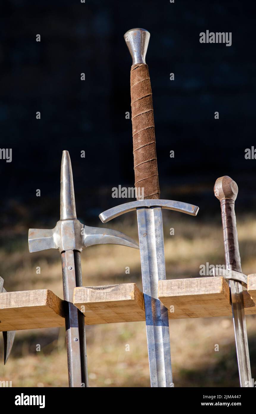 medieval swords for historical reenactment props Stock Photo - Alamy