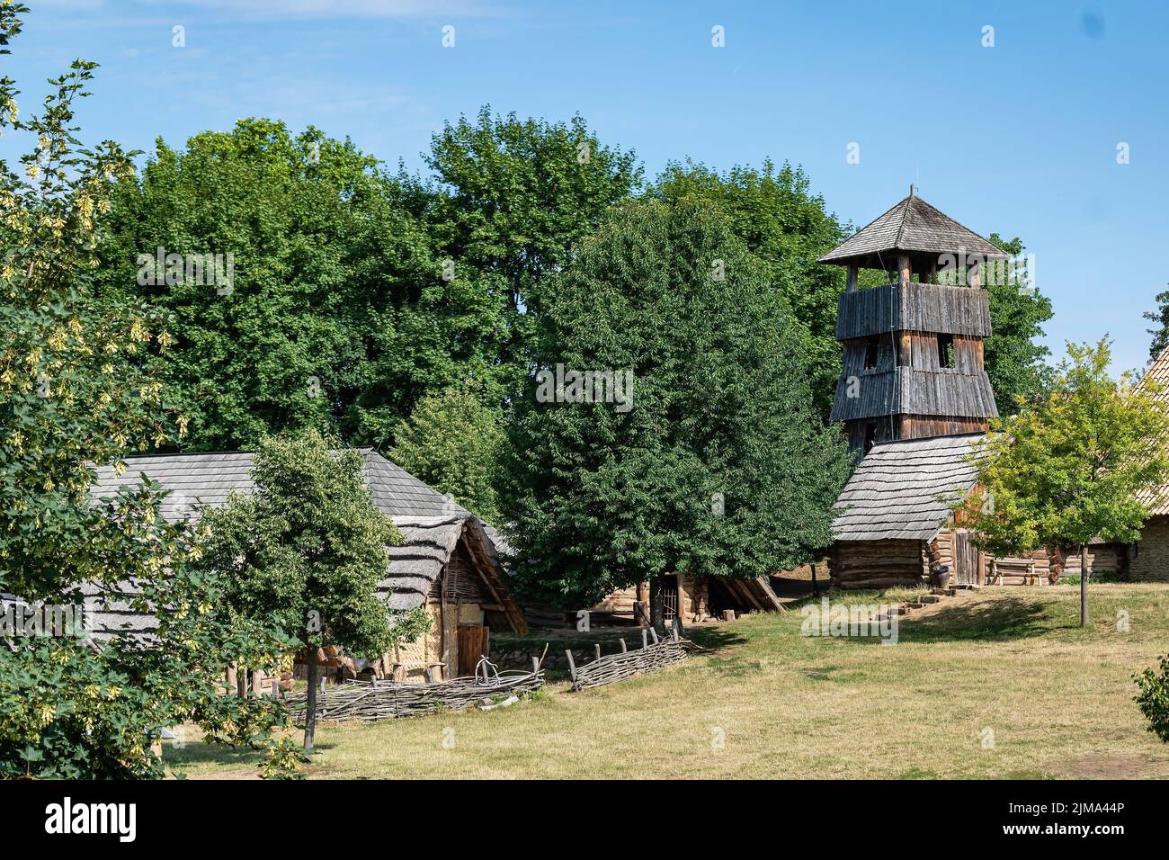Museum of Great Moravia Modra. View of the watchtower in the middle of ...
