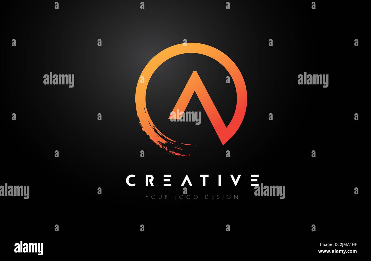 Orange A Circular Letter Logo with Circle Brush Design and Black ...