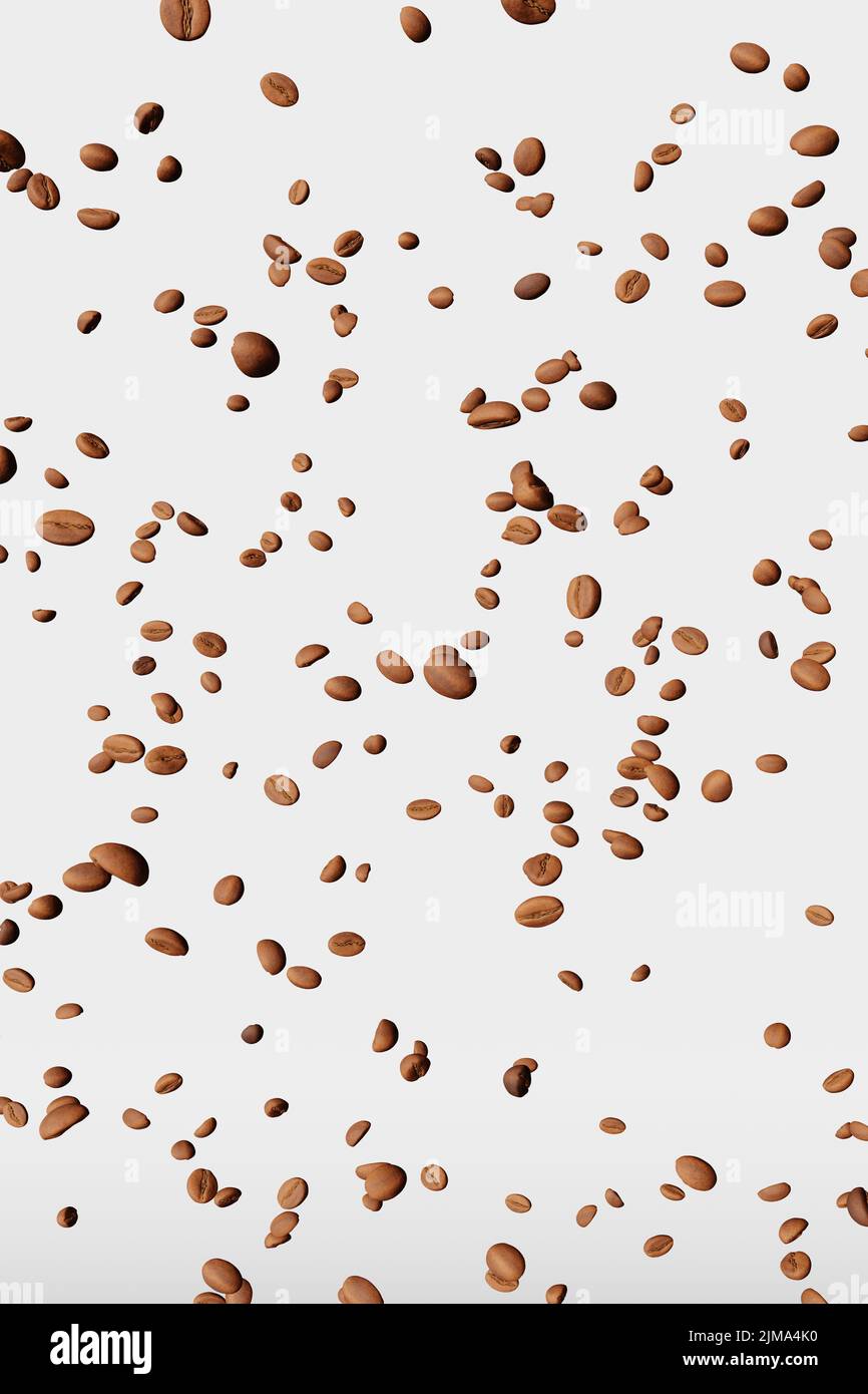 Falling coffee beans white background isolated shadows 3D rendering ...
