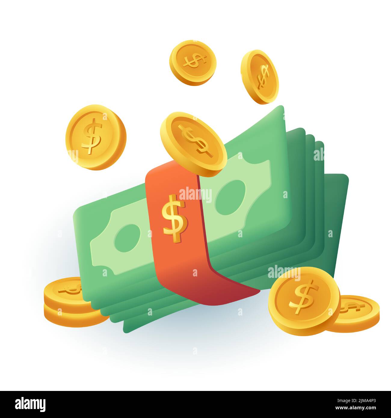 Stack of money and gold coins 3d cartoon style icon. Coins with dollar ...