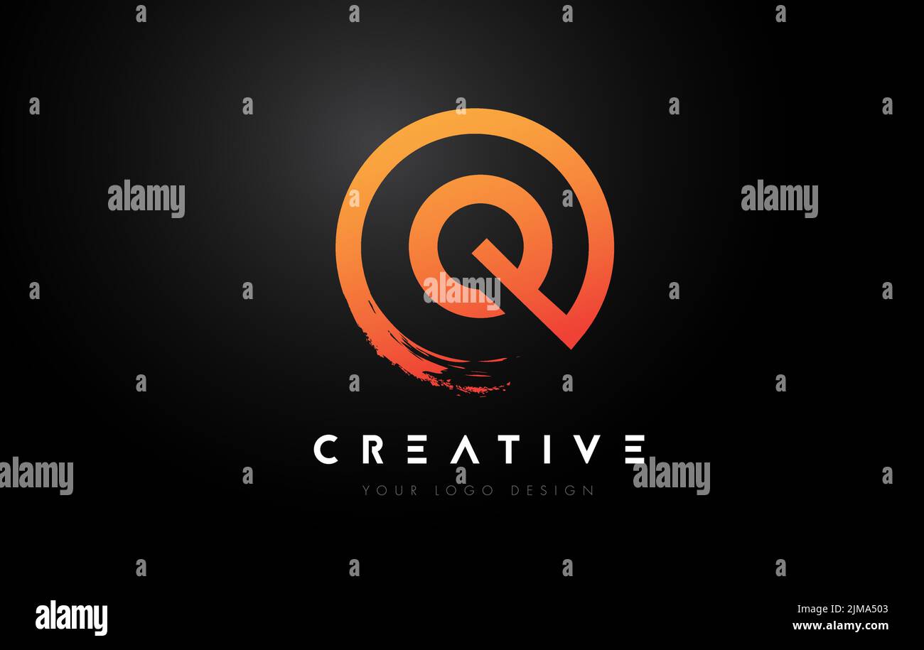 Orange Q Circular Letter Logo with Circle Brush Design and Black ...