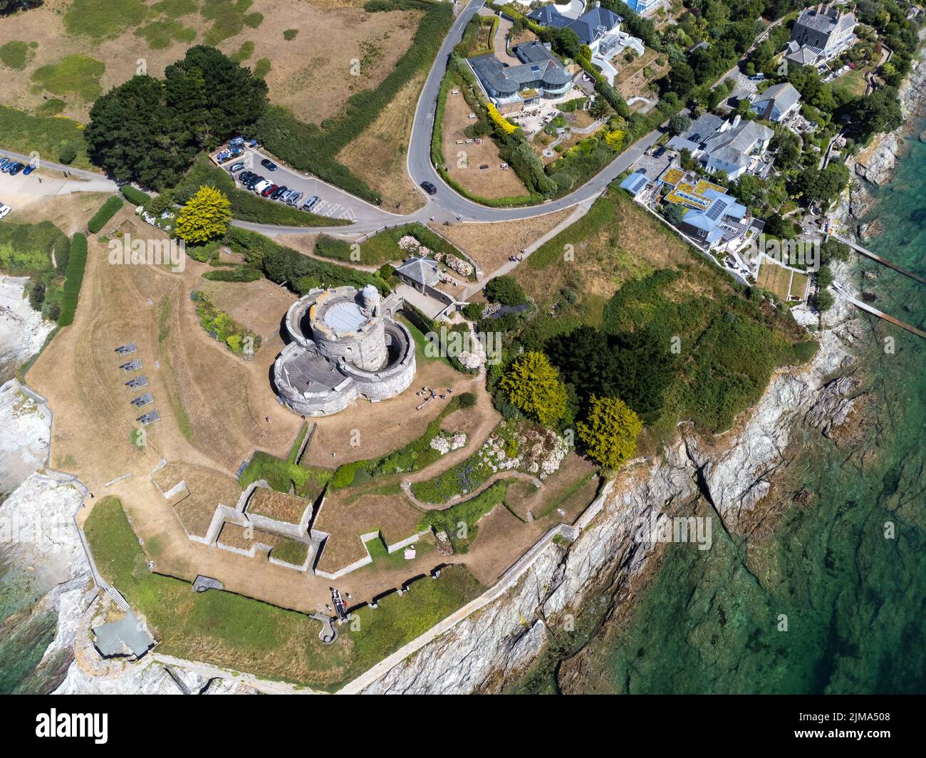 St Mawes from the air aerial drone Cornwall uk Stock Photo - Alamy