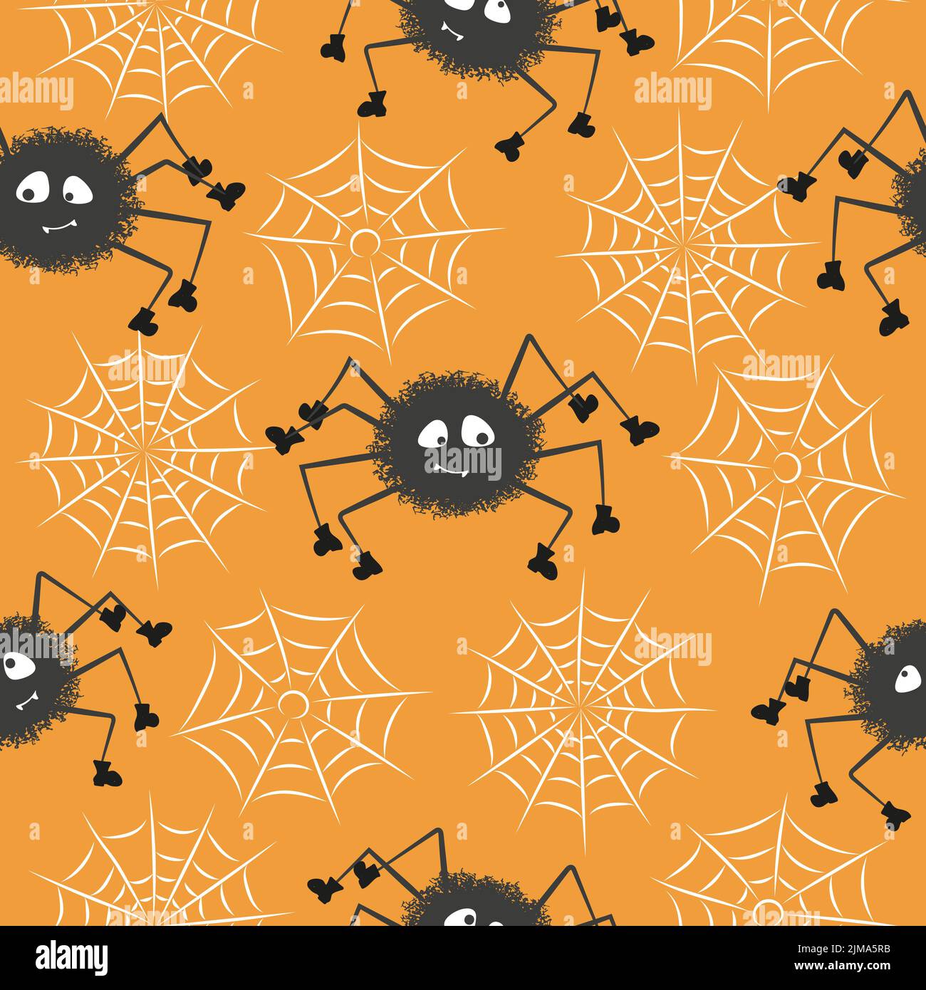Cute spiders and spider webs. Halloween seamless pattern, vector ...