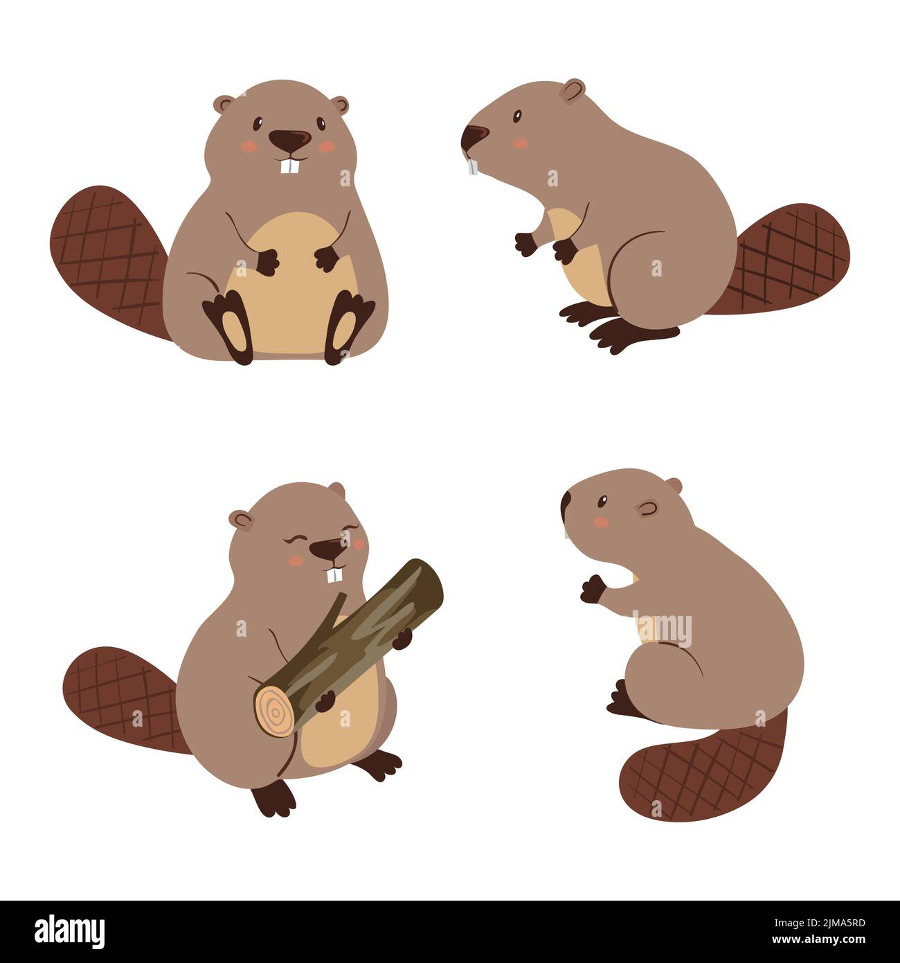 Cute cartoon beavers set. Vector illustration of animals Stock Vector ...