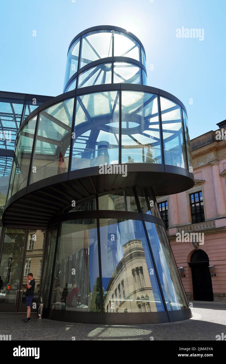 Modern glas staircase on the German historical museum in Berlin Mitte ...