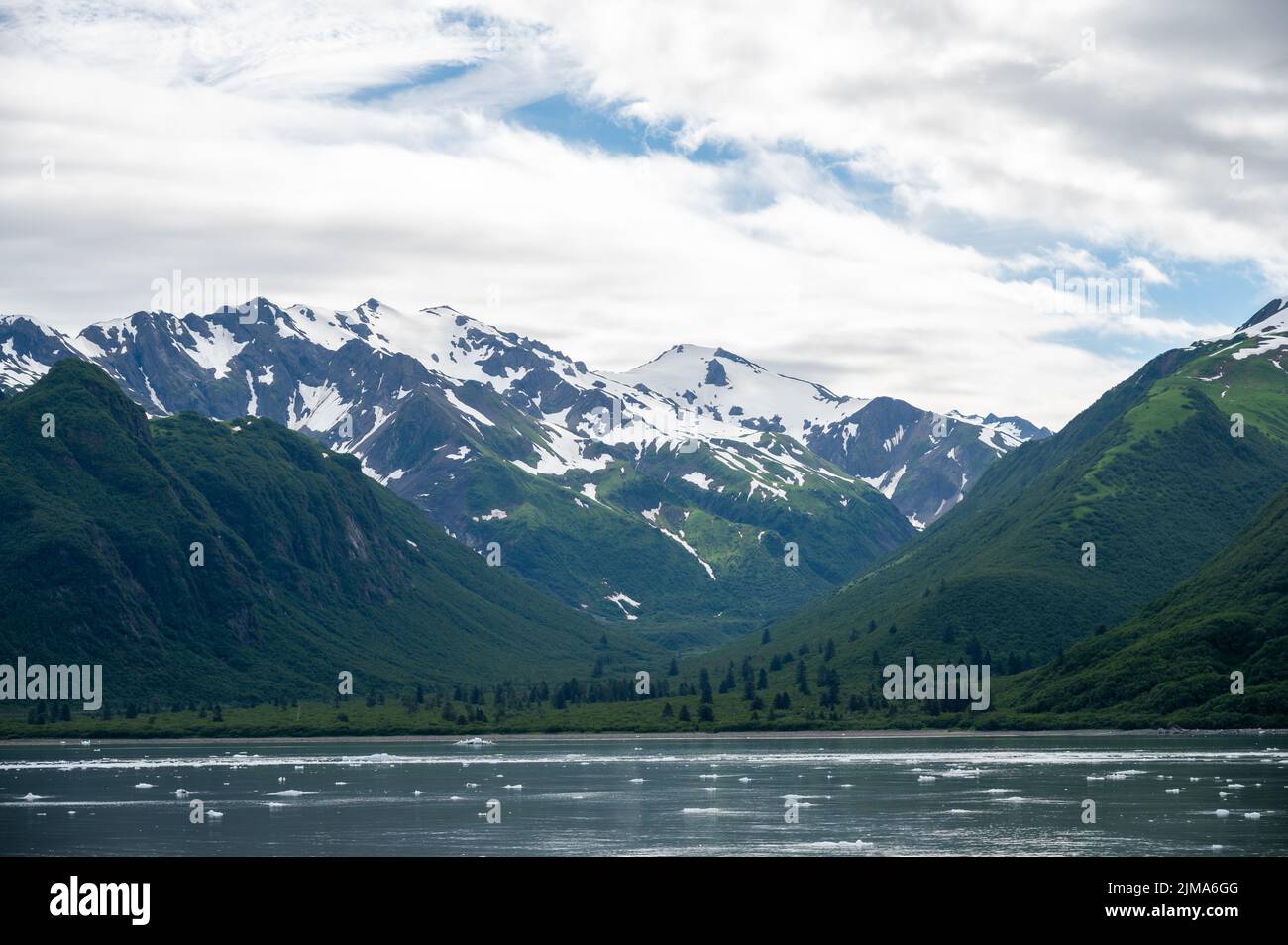 View of mountains along the Alaska cost by the Hubbard glacier Stock ...