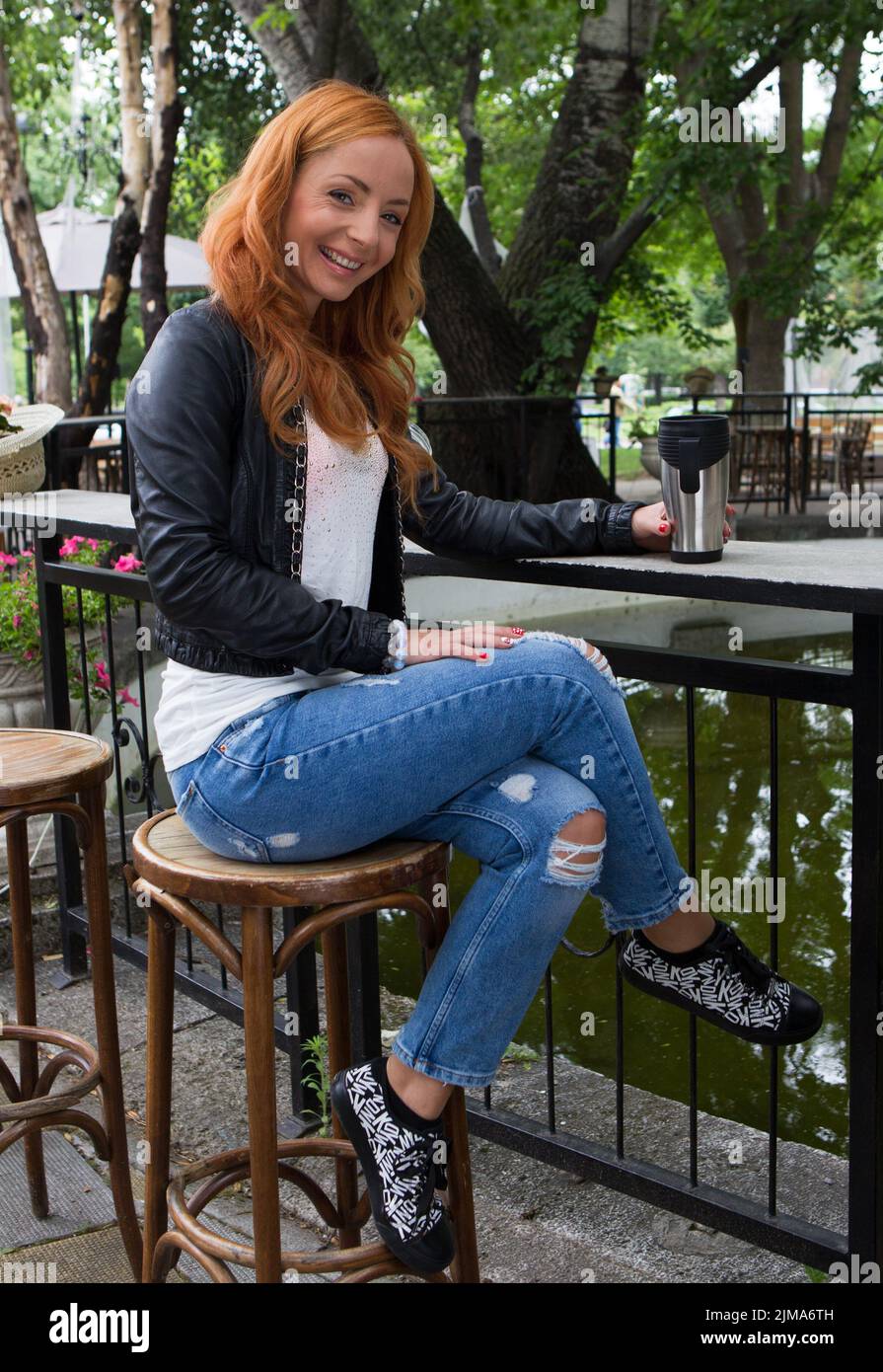 Coffee. Beautiful Girl Drinking Tea or Coffee Stock Photo - Alamy