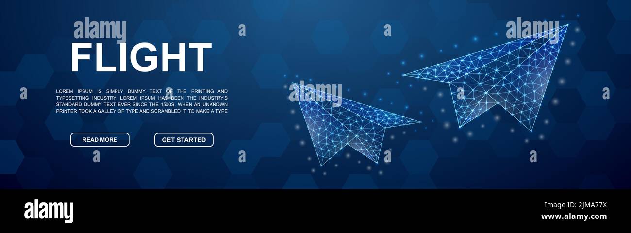 Paper airplane polygonal horizontal banner. Travel low poly symbol for ...