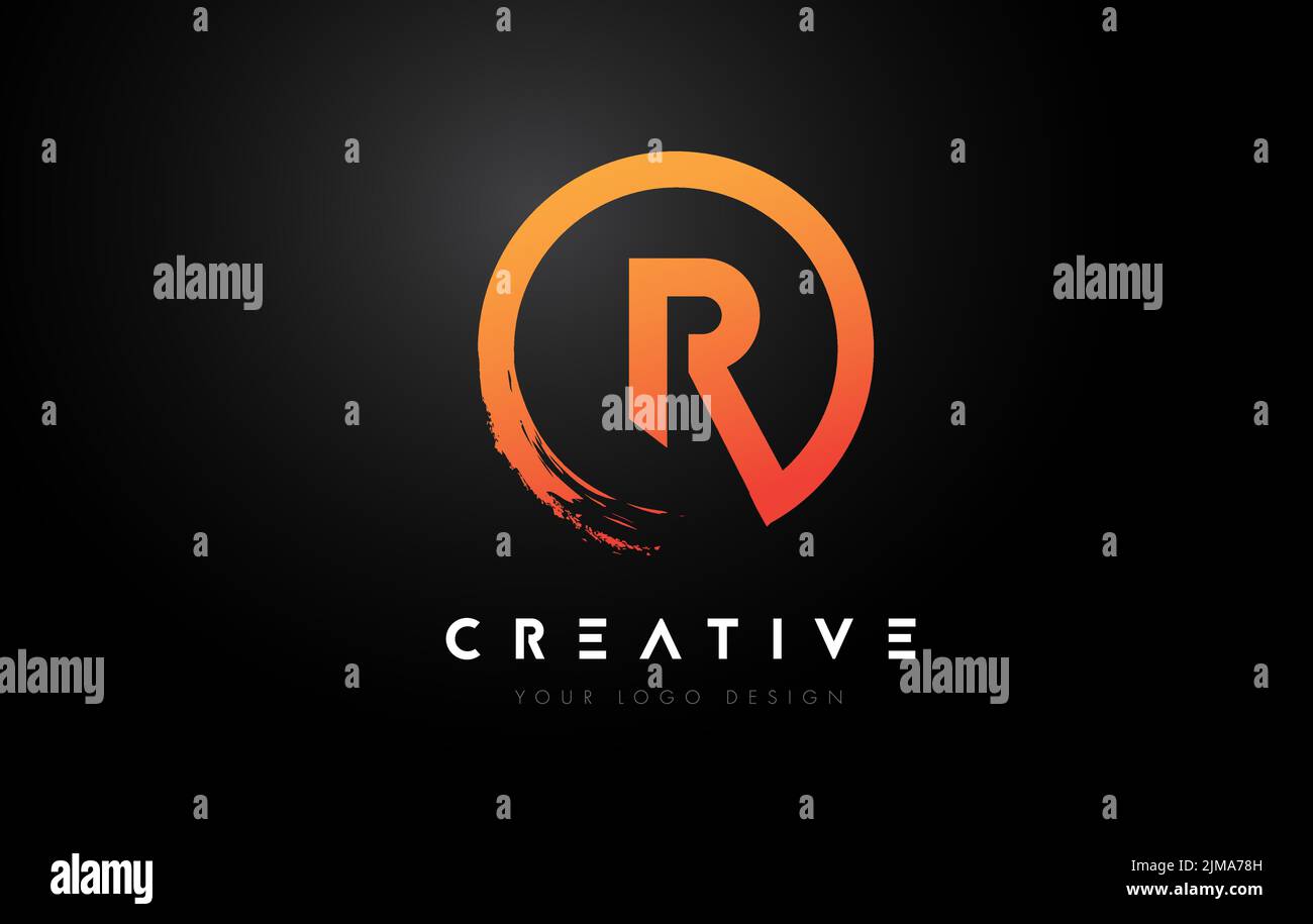 Orange R Circular Letter Logo with Circle Brush Design and Black ...