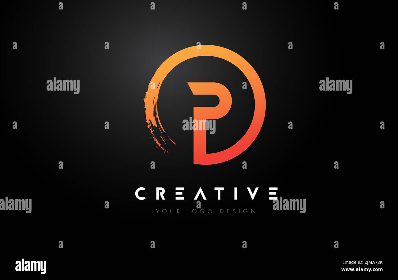 Orange P Circular Letter Logo with Circle Brush Design and Black ...