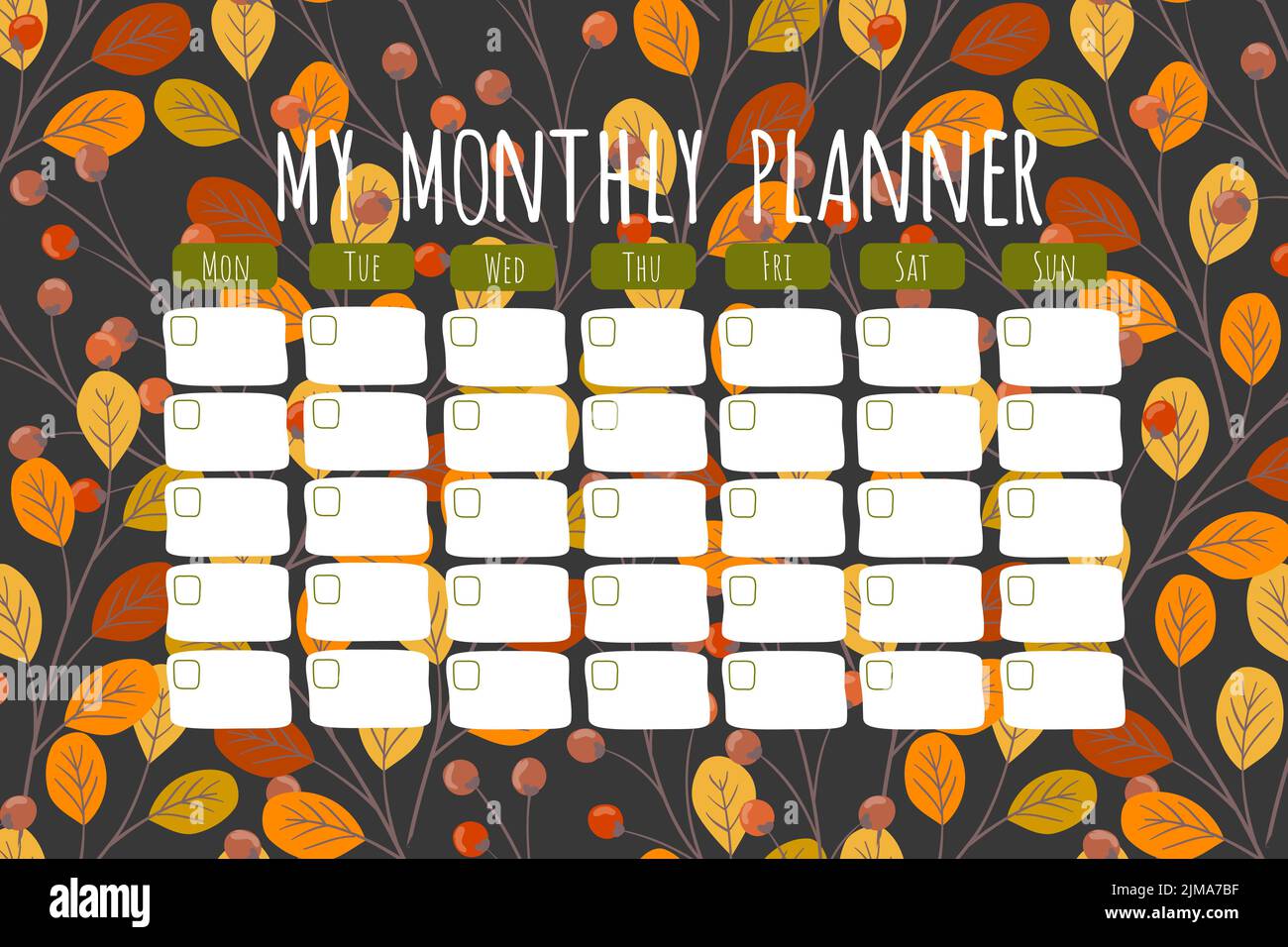 Vector autumn leaves hand drawn monthly planner Stock Vector Image ...