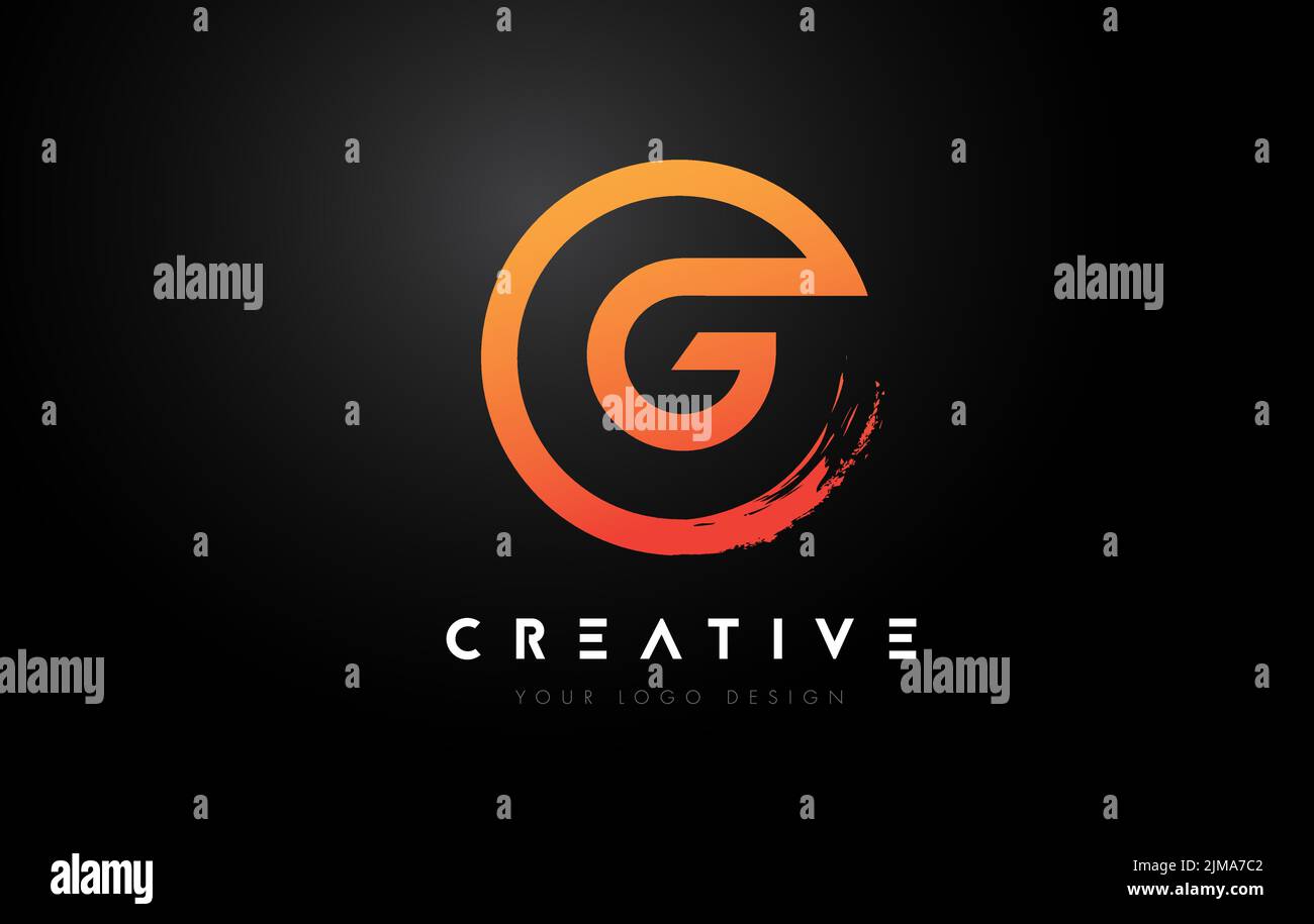 Orange G Circular Letter Logo with Circle Brush Design and Black ...