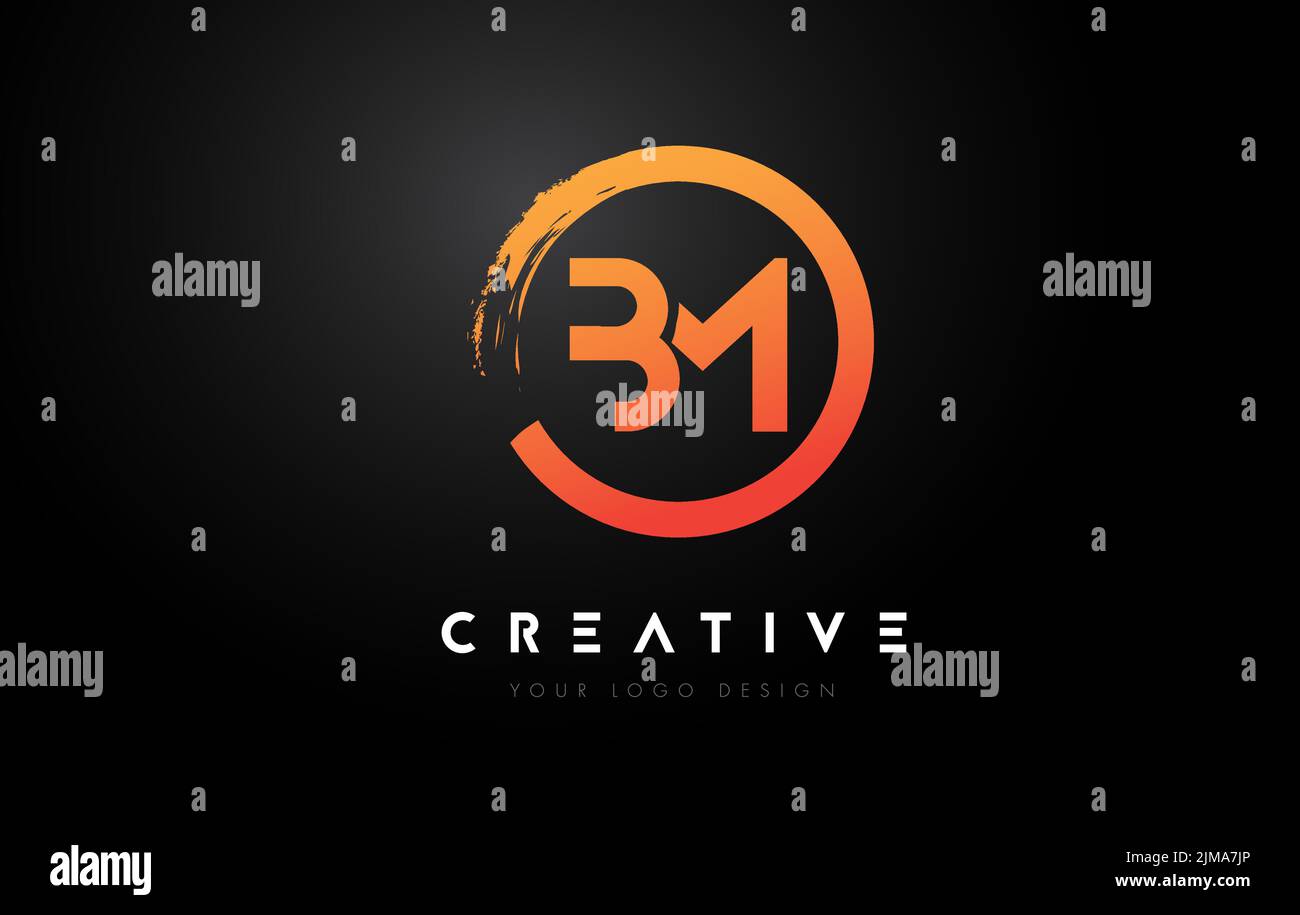 Orange BM Circular Letter Logo with Circle Brush Design and Black ...