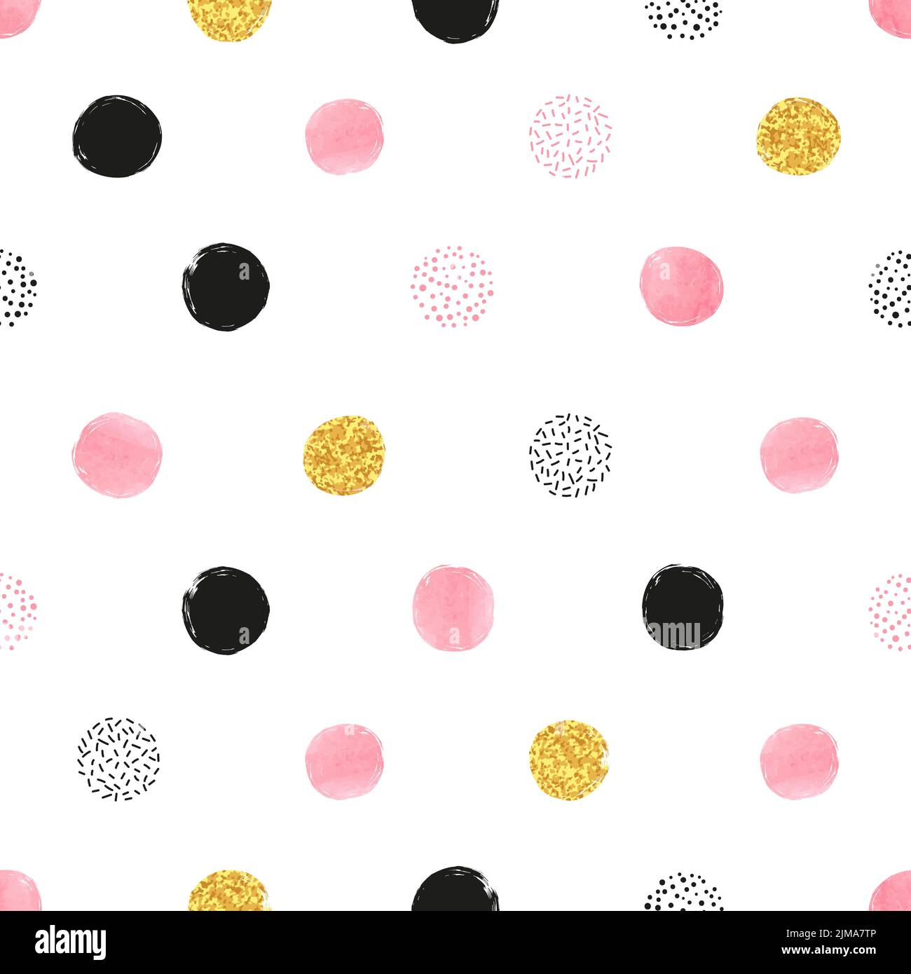 Seamless polka dot pattern with pink, black and golden circles. Vector ...