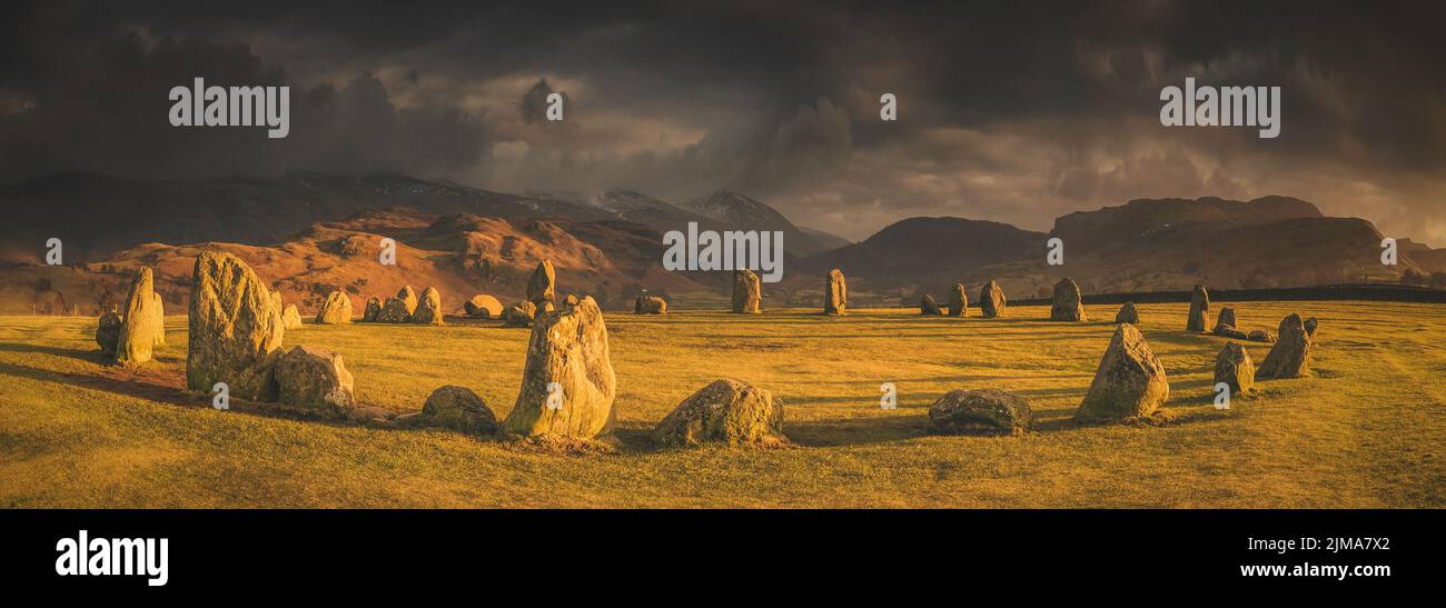 An atmospheric sunset at the famous Castlerigg Stone Circle in the Lake ...