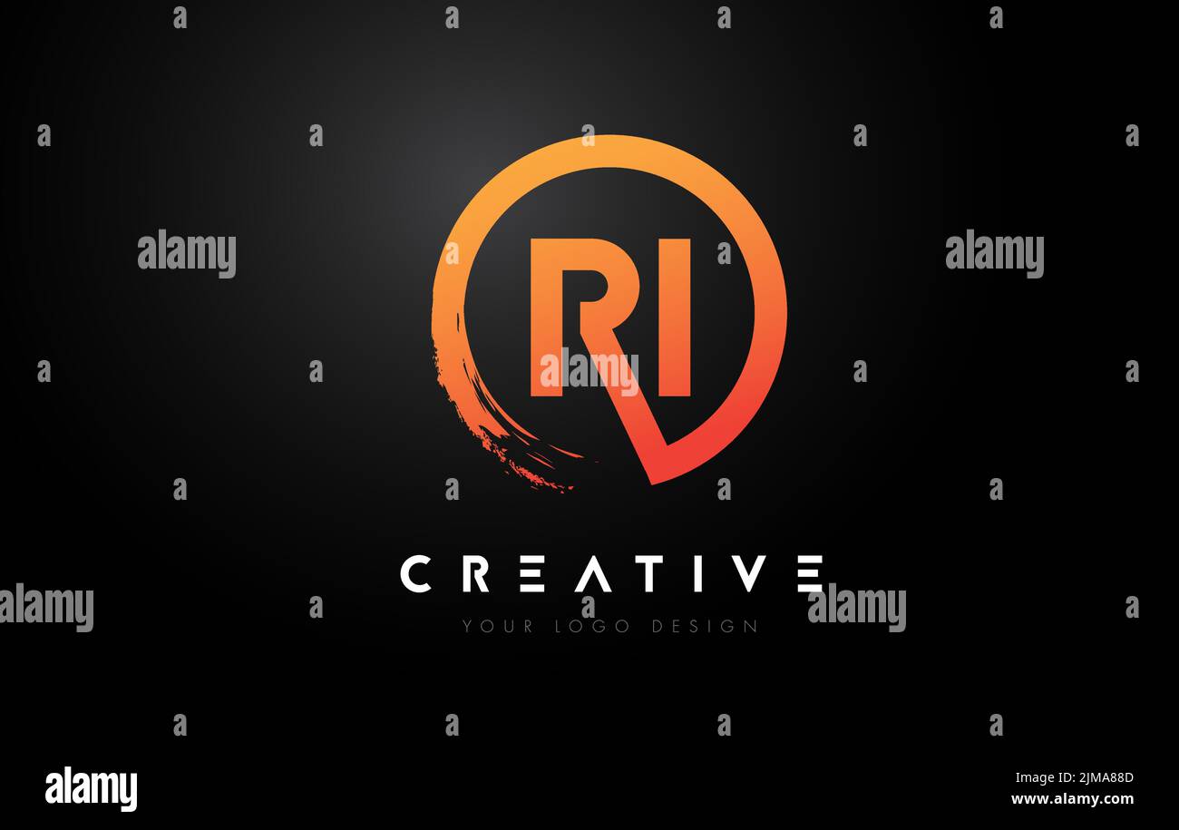 Orange RI Circular Letter Logo with Circle Brush Design and Black ...