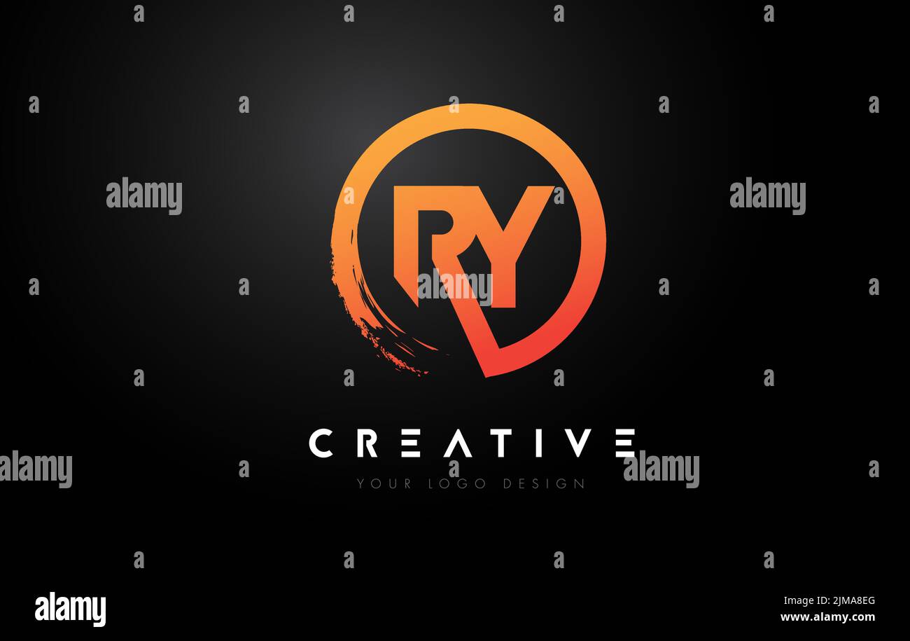 Orange RY Circular Letter Logo with Circle Brush Design and Black ...