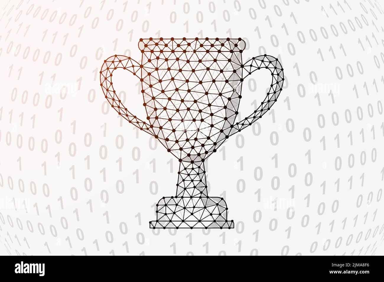 Trophy cup 3d low poly symbol with binary code background. Award design ...