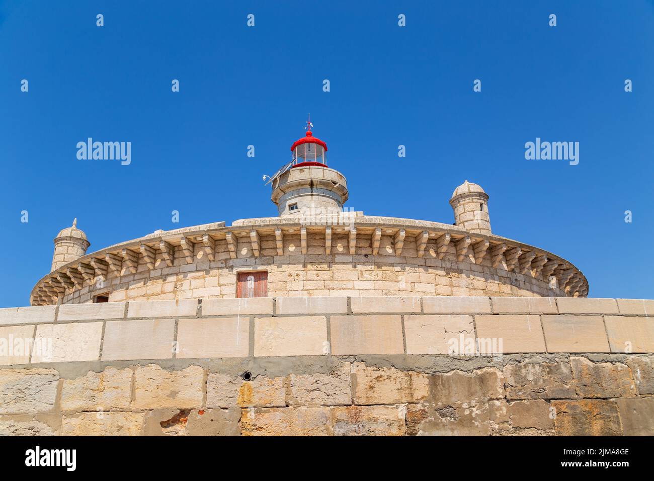 Bugio Lighthouse detail, situated on an island in the estuary of the ...