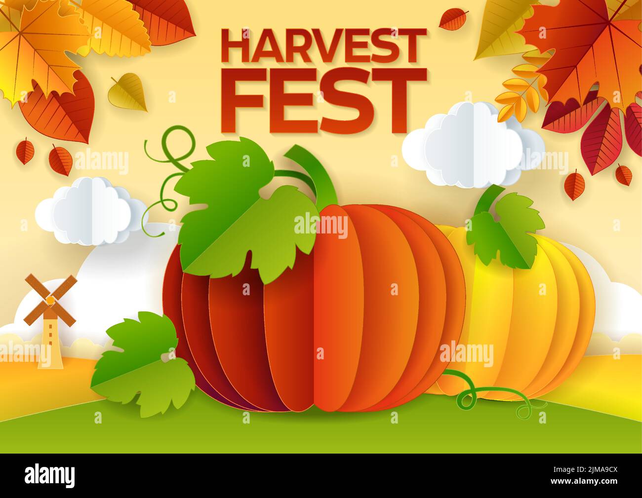 Harvest fest vector paper cut poster banner template Stock Vector Image ...