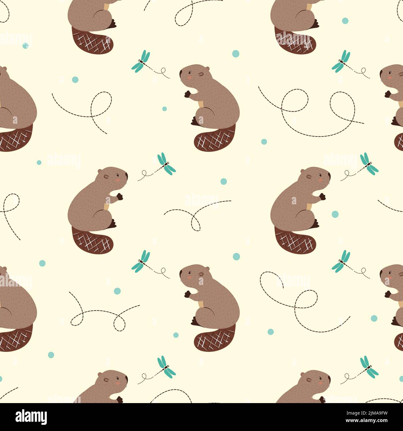 Cute beavers seamless pattern for kids. Vector background. Baby print ...