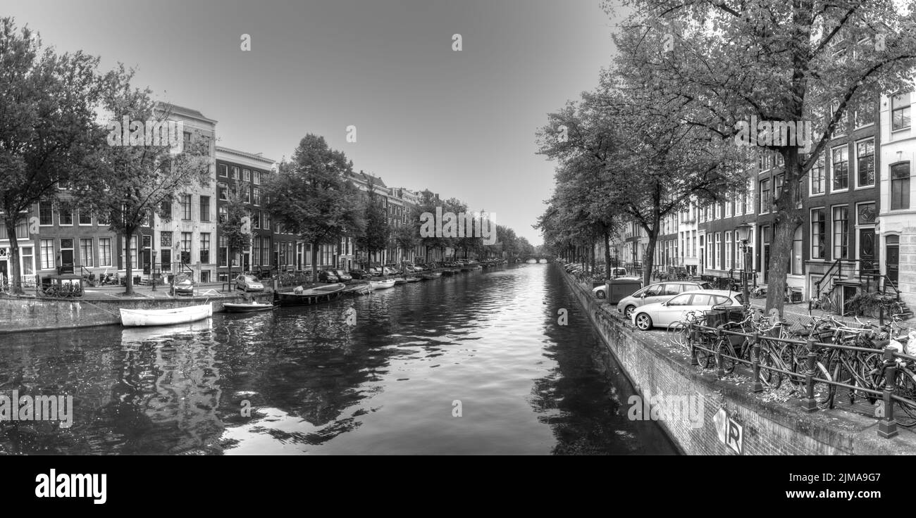 Amsterdam canal in black and white Stock Photo - Alamy