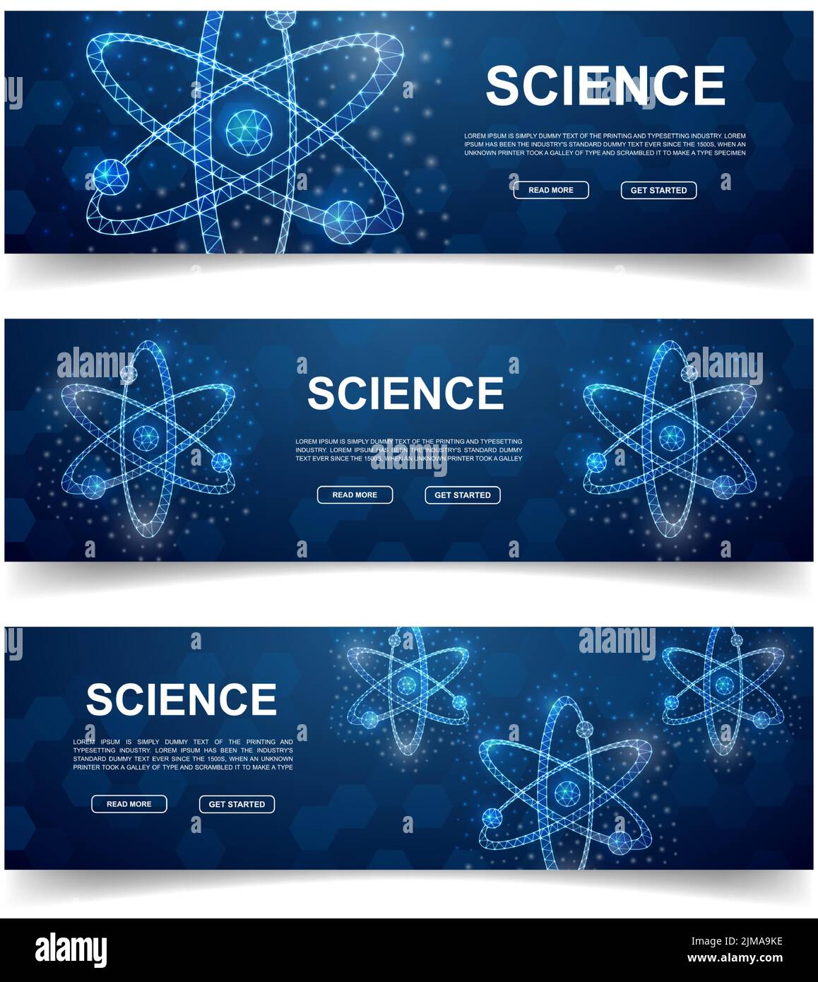 Set of three Atom horizontal banners. Horizontal illustration for ...