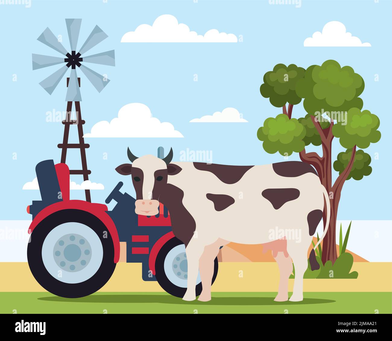 cow with tractor farm Stock Vector Image & Art - Alamy