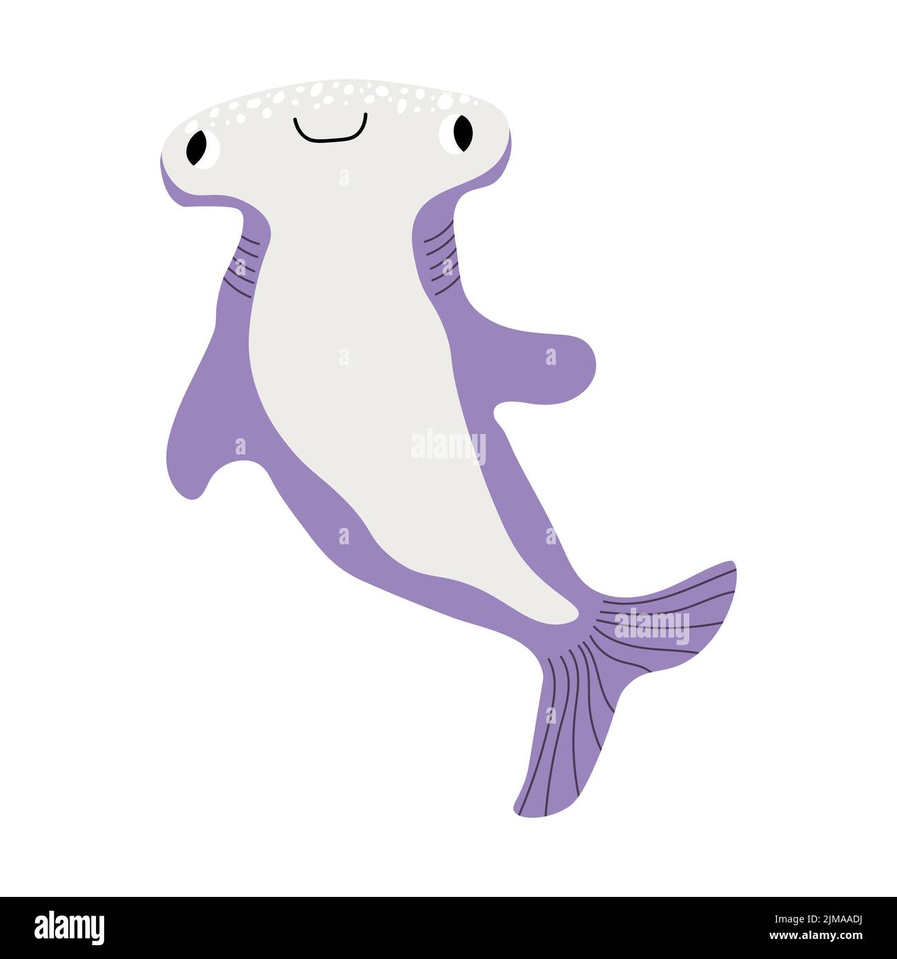 Cute vector ocean illustration with hammerhead fish.Underwater cartoon ...
