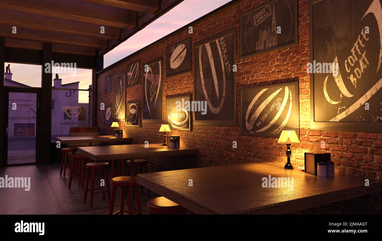 3D-Illustration of a modern and cozy bar restaurant Stock Photo - Alamy