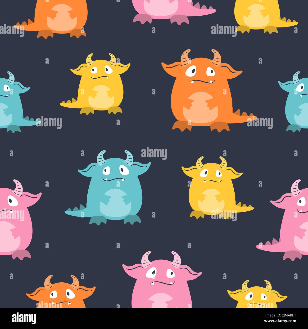 Seamless cute monster pattern. Colorful vector illustration for kids ...