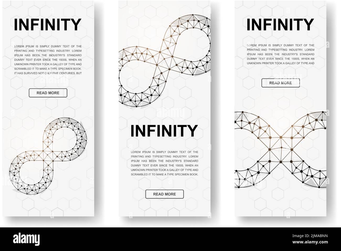 Set of three Infinity polygonal vertical banners. 3d Unlimited low poly ...