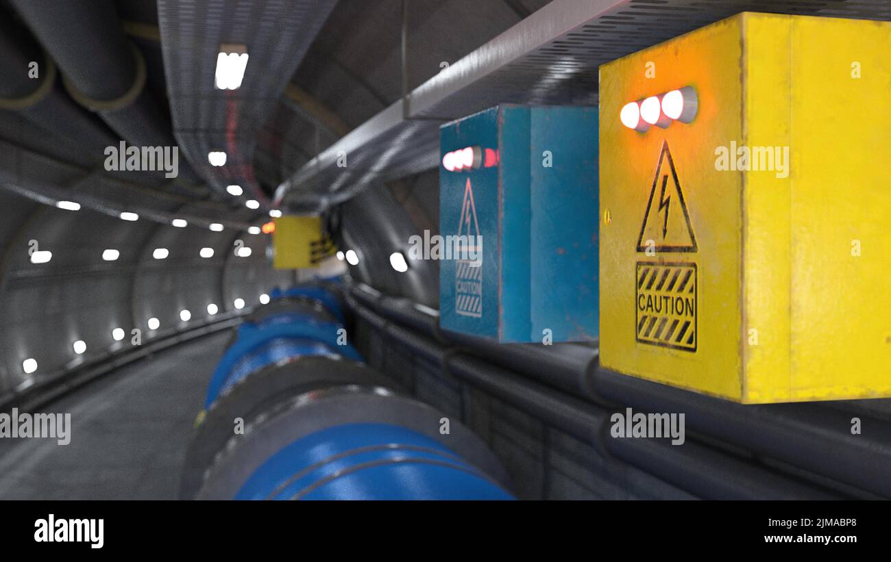 3D-illustration of a particle accelerator and hadron collider Stock ...