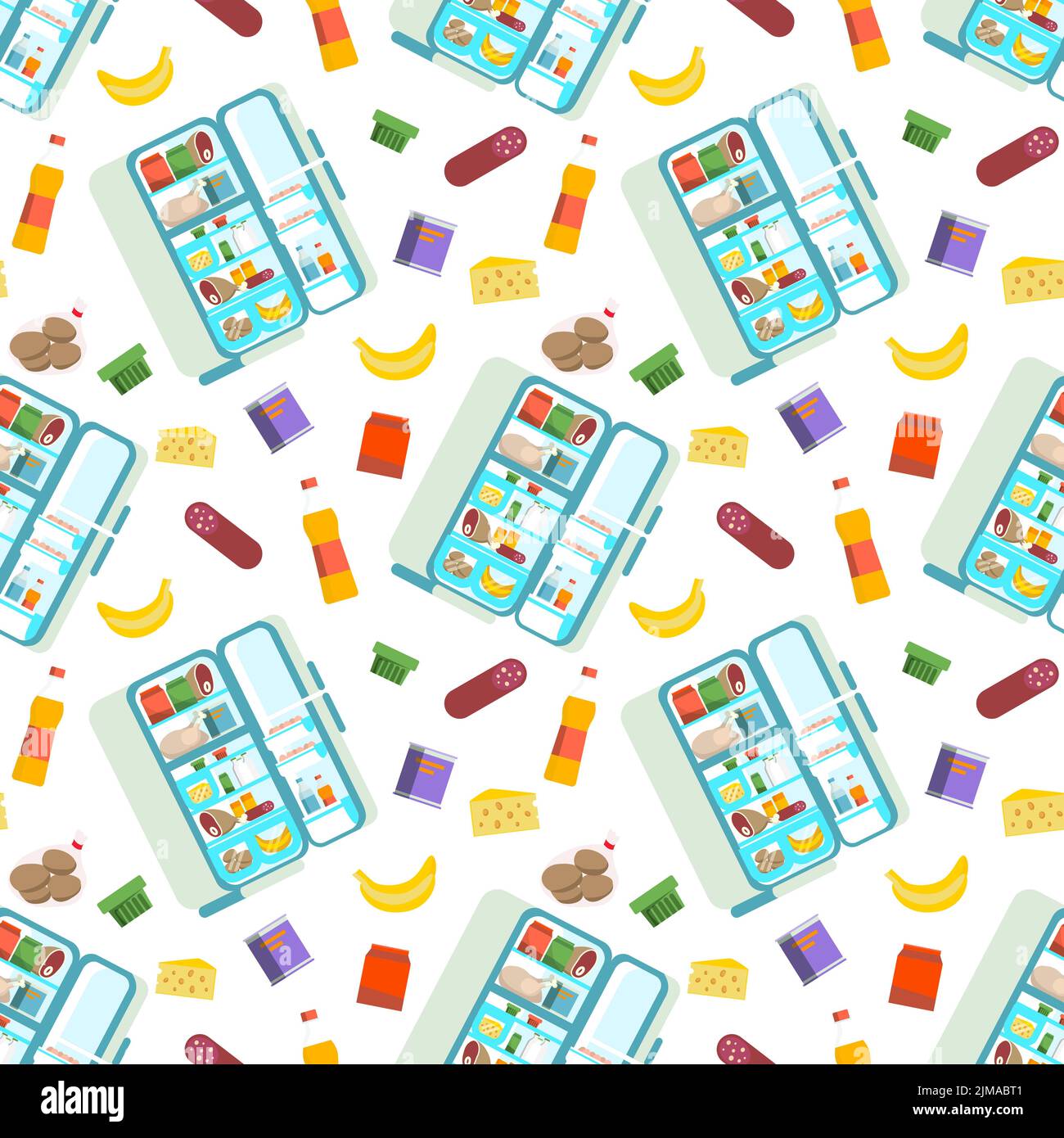 Vector seamless pattern of an open cartoon hand drawn vector fridge and ...